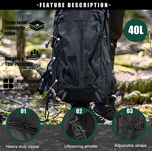 WolfWarriorX Backpack for Men Laptop Backpacks - for Hiking Outdoor Sports Black