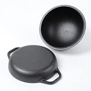 HAWOK Cast Iron Bread Cloche, Dia.7.8inch/20cm, Sourdough Baking Pan Pre-seasoned Black