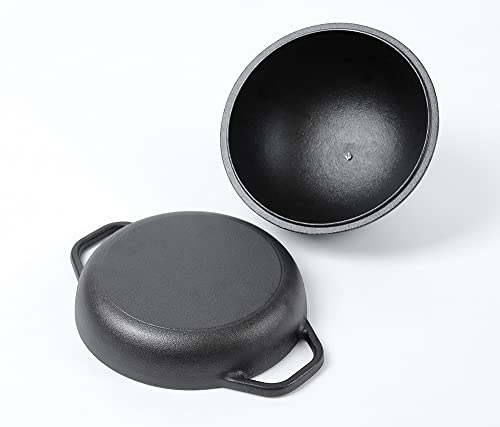 HAWOK Cast Iron Bread Cloche, Dia.7.8inch/20cm, Sourdough Baking Pan Pre-seasoned Black