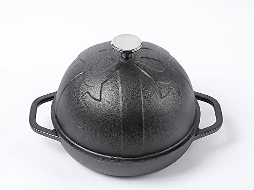 HAWOK Cast Iron Bread Cloche, Dia.7.8inch/20cm, Sourdough Baking Pan Pre-seasoned Black