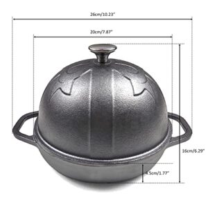 HAWOK Cast Iron Bread Cloche, Dia.7.8inch/20cm, Sourdough Baking Pan Pre-seasoned Black