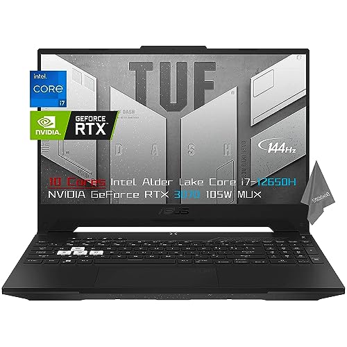 Asus 2022 TUF Dash 15.6'' 144Hz Thin Flagship Gaming Laptop, 10 Cores Intel Alder Lake i7-12650H, GeForce RTX 3070 105W MUX, 40GB DDR5, 2TB SSD, Backlit KB, Wi-Fi 6, Thunderbolt 4