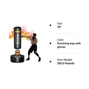 Punching Bag with Stand Adult 70", Feikuqi 205lbs Boxing Bag with Stand, Shock Absorber, Suction Cup Base, Punching Bag Stand for Adult, Standing Kickboxing Bag for Home Office Gym