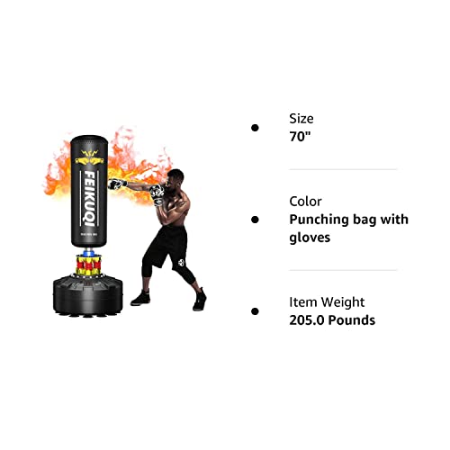 Punching Bag with Stand Adult 70", Feikuqi 205lbs Boxing Bag with Stand, Shock Absorber, Suction Cup Base, Punching Bag Stand for Adult, Standing Kickboxing Bag for Home Office Gym