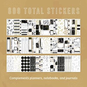 The Happy Planner Sticker Pack for Calendars, Journals and Projects –Multi-Color, Easy Peel – Scrapbook Accessories –Gold & Black Theme – 30 Sheets, 609 Stickers Total