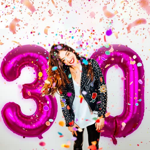 Giant, 40 Inch 30 Balloon Number - Hot Pink 30th Birthday Decorations for Women | 30 Number Foil Mylar Balloons, 30th Birthday Balloons Gift | 30 Year Decor Anniversary Party Supplies Gift