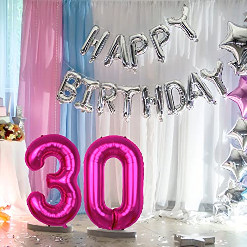 Giant, 40 Inch 30 Balloon Number - Hot Pink 30th Birthday Decorations for Women | 30 Number Foil Mylar Balloons, 30th Birthday Balloons Gift | 30 Year Decor Anniversary Party Supplies Gift