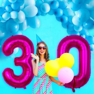 Giant, 40 Inch 30 Balloon Number - Hot Pink 30th Birthday Decorations for Women | 30 Number Foil Mylar Balloons, 30th Birthday Balloons Gift | 30 Year Decor Anniversary Party Supplies Gift