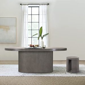 Armen Living Wave Indoor Outdoor Modern Oval Fluted Pedestal Dining Table, Grey Brushed Concrete