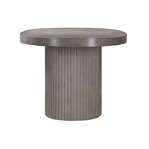 Armen Living Wave Indoor Outdoor Modern Oval Fluted Pedestal Dining Table, Grey Brushed Concrete