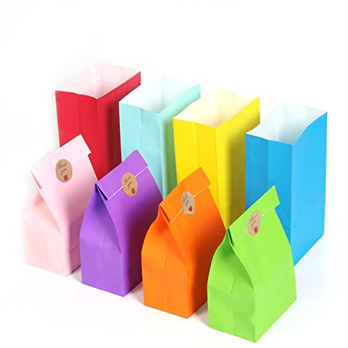 Florskoye Party Favor Bags 24 Pieces Goodie Bags, Solid Color Wrapped Candy Treat Bags Paper Gift Bags with 24 Pcs Stickers for Kids Birthday, Baby Shower, Christmas, Wedding, Party Suppliers (Plain Color)