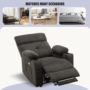 Consofa Power Recliner Chair- Electric Recliner Chairs with Extended Footrest - Plush Fabric Recliner Chair with Cup Holder, USB Charging, Reclining Chairs for Living Room