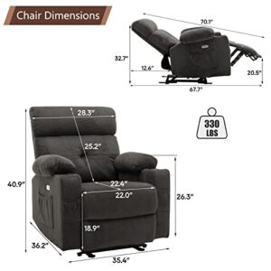 Consofa Power Recliner Chair- Electric Recliner Chairs with Extended Footrest - Plush Fabric Recliner Chair with Cup Holder, USB Charging, Reclining Chairs for Living Room