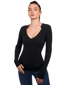 amélieboutik women v neck raglan long sleeve ribbed pullover sweater (black x-small)