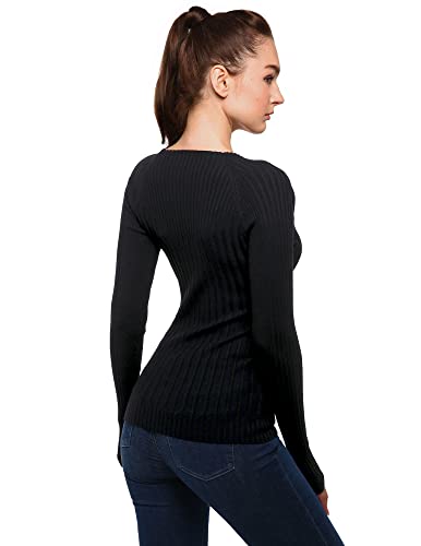 AmélieBoutik Women V Neck Raglan Long Sleeve Ribbed Pullover Sweater (Black X-Small)