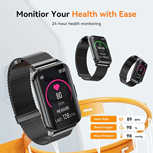 Smart Watches for Men Women 1.57" Touch Screen Fitness Wacth Tracker for Android iOS Phones with Blood Pressure Sleep Monitor IP68 Waterproof Smartwatch(Black ST)