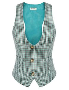 grace karin blazers for women vintage plaid vest suit jackets for renaissance pirate cosplay teal