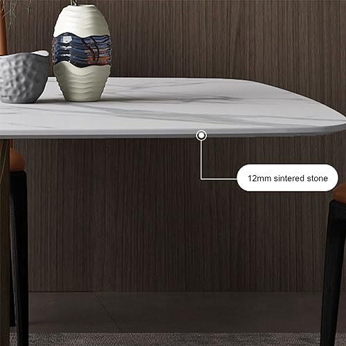 POVISON Modern Dining Table, 63 Inch White Dining Room Table for 6, Sintered Stone Table Top, Rectangular Pedestal Dining Table with Gold Carbon Steel Base for Kitchen & Dining