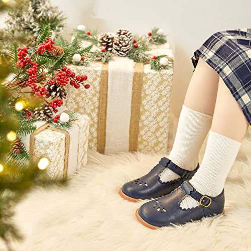 Felix & Flora Toddler Little Girl Navy Blue Mary Jane Dress Shoes - Ballet Flats for Easter Flower Girl Party School Shoes（Navy Blue,7 Toddler