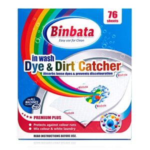 binbata color grasper for laundry 76 count, fragrance free dye catcher essential for home use, dye guard grabber sheets for laundry in-wash sheets