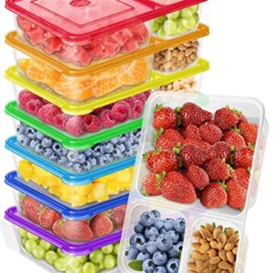 LUCENTEE 7-Pack Snack Containers - Bento Snack Box - Snack Containers - Lunch Containers Snack Container, 3 Compartment Food Container, Lunch Box, Bento Box, Meal Prep Container Microwave Safe