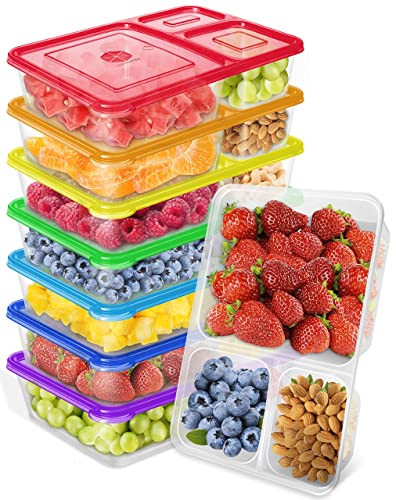 LUCENTEE 7-Pack Snack Containers - Bento Snack Box - Snack Containers - Lunch Containers Snack Container, 3 Compartment Food Container, Lunch Box, Bento Box, Meal Prep Container Microwave Safe