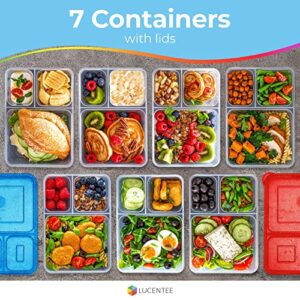 LUCENTEE 7-Pack Snack Containers - Bento Snack Box - Snack Containers - Lunch Containers Snack Container, 3 Compartment Food Container, Lunch Box, Bento Box, Meal Prep Container Microwave Safe