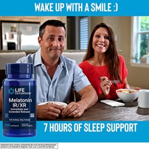 Life Extension Melatonin IR/XR 120 Capsules - Immediate & 7 Hour Extended-Release - Night Time Supplement - Supports Staying Asleep - Non-GMO, Gluten-Free