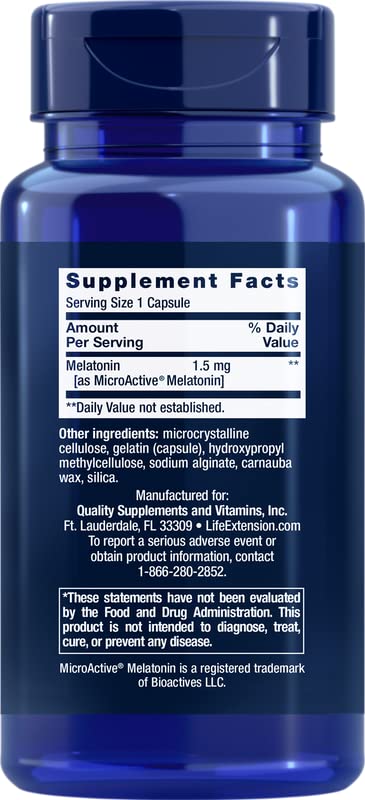 Life Extension Melatonin IR/XR 120 Capsules - Immediate & 7 Hour Extended-Release - Night Time Supplement - Supports Staying Asleep - Non-GMO, Gluten-Free