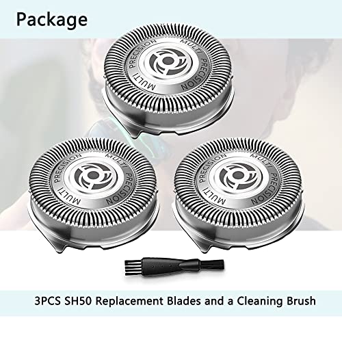 SH50 Replacement Heads Fit for Philips Norelco Series 5000 Electric Shaver, Razor Blades Phillips (S5xxx), AquaTouch PowerTouch (PT8xx, PT7xx), 3.0 Count