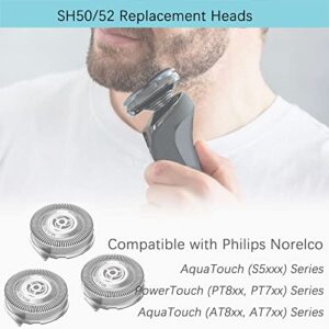 SH50 Replacement Heads Fit for Philips Norelco Series 5000 Electric Shaver, Razor Blades Phillips (S5xxx), AquaTouch PowerTouch (PT8xx, PT7xx), 3.0 Count