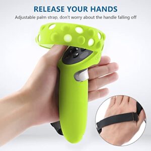 Compatible with Oculus Quest 2 Accessories, Silicone Face Cover, VR Shell Cover, Touch Controller Lengthening Grip Cover with Battery Opening Adjustable with Knuckle Straps Green