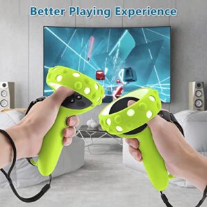 Compatible with Oculus Quest 2 Accessories, Silicone Face Cover, VR Shell Cover, Touch Controller Lengthening Grip Cover with Battery Opening Adjustable with Knuckle Straps Green