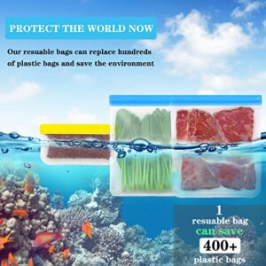 12 Pack Reusable Ziplock Bags Silicone, BPA Free Reusable Freezer Bags, Leak-proof Reusable Food Storage Bags for Lunch Juice Milk Meat Fruit Veggies (3 Gallon & 4 Sandwich & 5 Sandwich Bags)