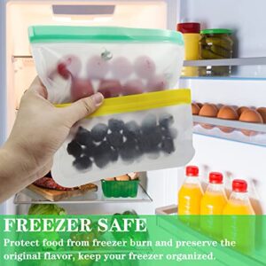 12 Pack Reusable Ziplock Bags Silicone, BPA Free Reusable Freezer Bags, Leak-proof Reusable Food Storage Bags for Lunch Juice Milk Meat Fruit Veggies (3 Gallon & 4 Sandwich & 5 Sandwich Bags)