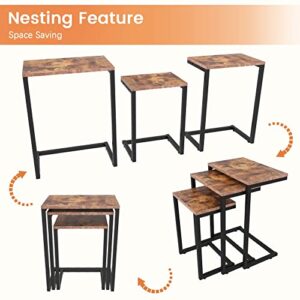 Gdvsclr Nesting Tables Set of 3, End Table with Adjustable Height, C Shaped End Table for Sofa Couch Bed, Nesting Side Tables for Living Room Bedroom, Rustic Brown