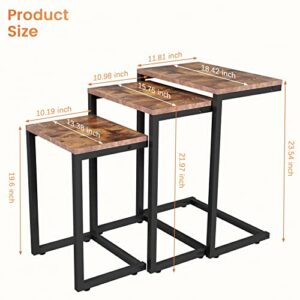 Gdvsclr Nesting Tables Set of 3, End Table with Adjustable Height, C Shaped End Table for Sofa Couch Bed, Nesting Side Tables for Living Room Bedroom, Rustic Brown