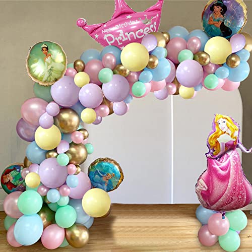 Princess Balloons Arch Garland Kit - 111pcs Princess Birthday Party Decorations With Princess Foil Balloons for Girl Birthday Party Supplies