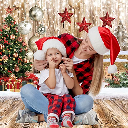 CHAIYA 8X8FT Christmas Backdrop Wood Floor Backdrop Winter Snow Xmas Tree Gift Christmas Family Party Background New Year Party Decoration Backdrop CY243