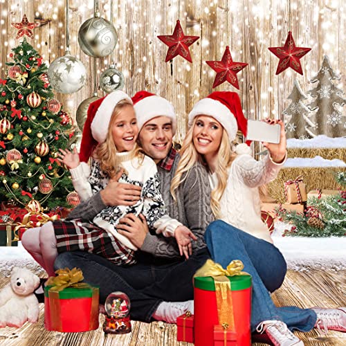 CHAIYA 8X8FT Christmas Backdrop Wood Floor Backdrop Winter Snow Xmas Tree Gift Christmas Family Party Background New Year Party Decoration Backdrop CY243