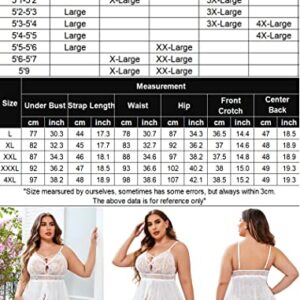 Avidlove Plus Size Lingerie Women Lace Mesh Babydoll Sexy Chemise Curvy Women V Neck Ruffle Nighty(White,XXL)