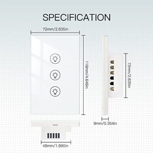 MoesGo 3 Gang Smart Dimmer Switch, Independently Control 3 Lights, Single Pole, Neutral Wire Needed, Smart Light Switch for Dimmable LED/CFL/INC Bulbs, Work with Alexa/Google Home, White