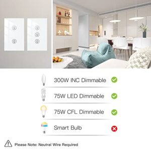 MoesGo 3 Gang Smart Dimmer Switch, Independently Control 3 Lights, Single Pole, Neutral Wire Needed, Smart Light Switch for Dimmable LED/CFL/INC Bulbs, Work with Alexa/Google Home, White