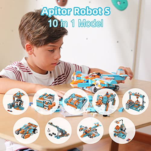 Apitor Coding Robot for Kids, 10 in 1 Robot Toys [Storage Box with Removable Storage Tray] STEM Educational Robotics Building Kit, Smart Airplane Toys Birthday Gifts for Kids Boys Girls Ages 7+