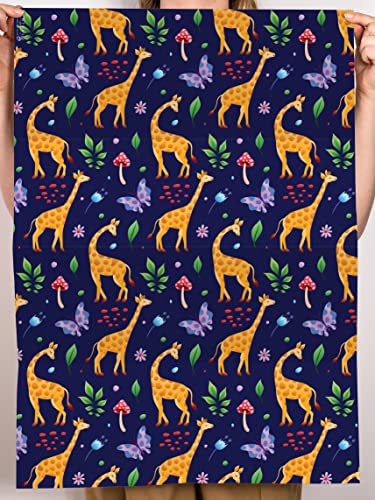 CENTRAL 23 Blue Wrapping Paper - Giraffe and Mushroom - Jungle Themed - 6 Sheets Gift Wrap - For Birthday, Chritmas, Holiday, Baby Shower - Comes With Fun Stickers