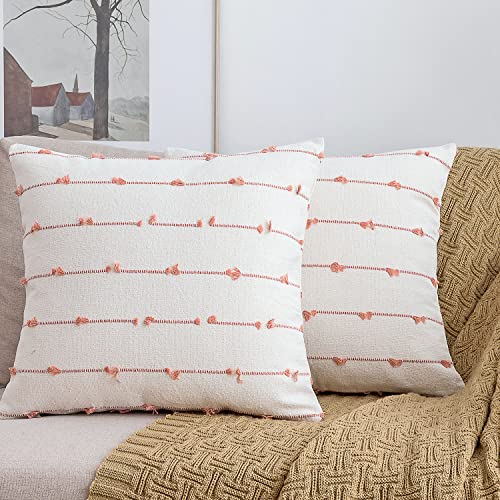 NiNi ALL Decorative Throw Pillow Covers Pack of 2 Boho Linen Throw Pillow Cases for Couch Modern Farmhouse 18x18 Inches Coral Red Pillows Cover Bedroom Living Room Outdoor