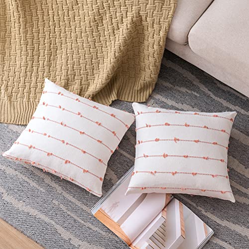 NiNi ALL Decorative Throw Pillow Covers Pack of 2 Boho Linen Throw Pillow Cases for Couch Modern Farmhouse 18x18 Inches Coral Red Pillows Cover Bedroom Living Room Outdoor