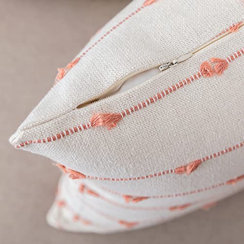 NiNi ALL Decorative Throw Pillow Covers Pack of 2 Boho Linen Throw Pillow Cases for Couch Modern Farmhouse 18x18 Inches Coral Red Pillows Cover Bedroom Living Room Outdoor