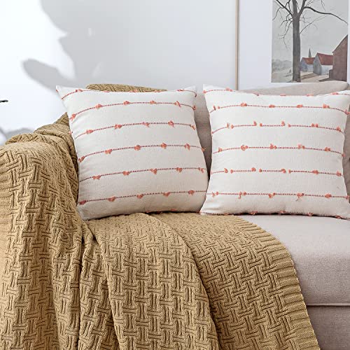 NiNi ALL Decorative Throw Pillow Covers Pack of 2 Boho Linen Throw Pillow Cases for Couch Modern Farmhouse 18x18 Inches Coral Red Pillows Cover Bedroom Living Room Outdoor