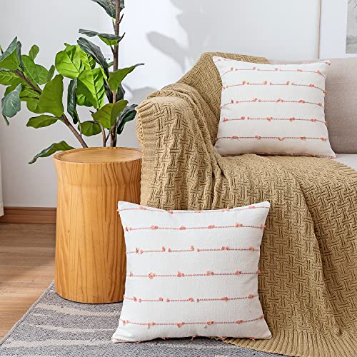 NiNi ALL Decorative Throw Pillow Covers Pack of 2 Boho Linen Throw Pillow Cases for Couch Modern Farmhouse 18x18 Inches Coral Red Pillows Cover Bedroom Living Room Outdoor